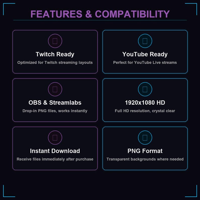 Gaming Stream Overlay Pack | Twitch Youtube OBS | 8 PNG Files | Instant ...