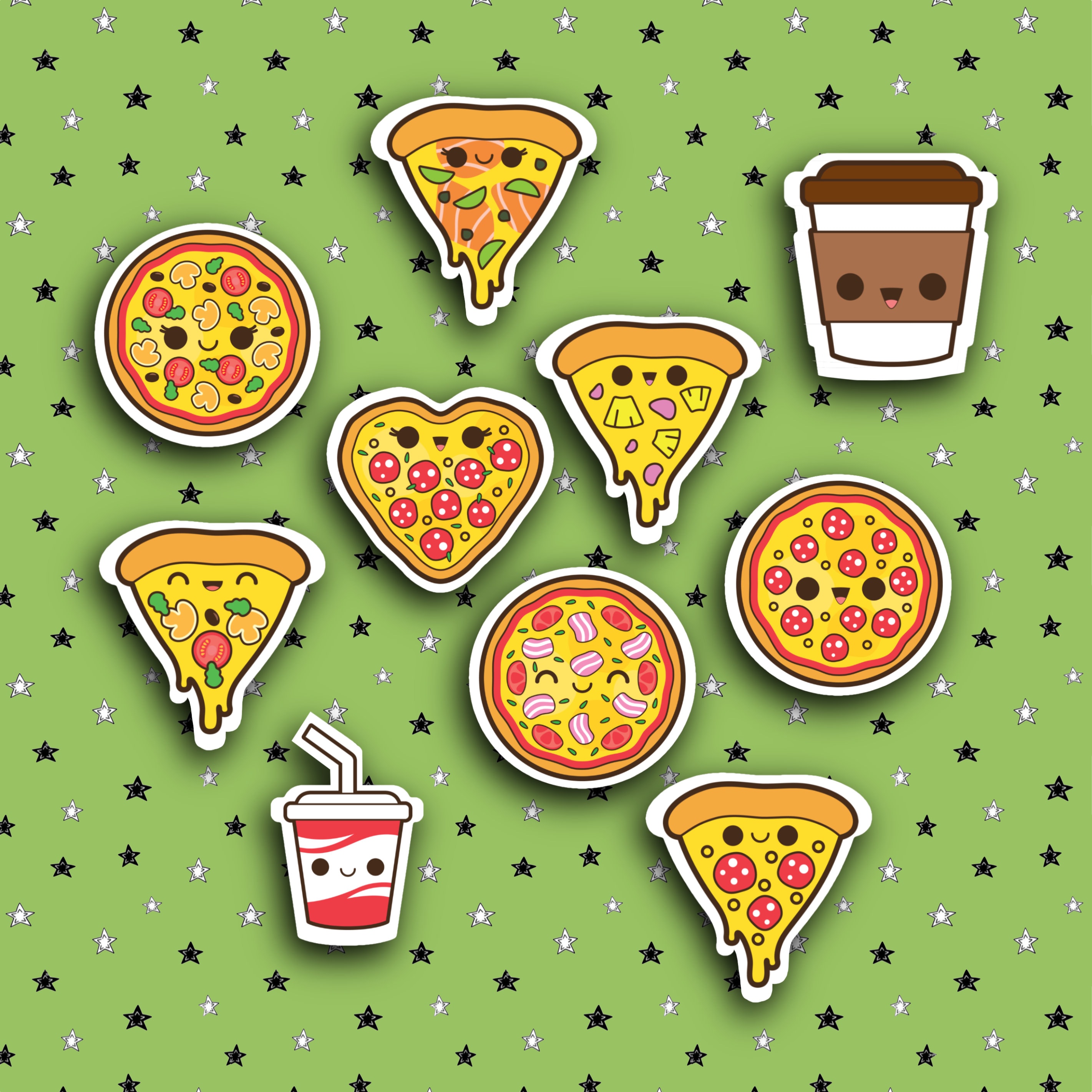 Kawaii Pizza Sticker Set Pizza Stickers | Etsy