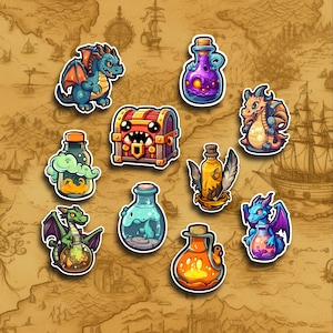 Dragon Sticker Set - Magic Stickers - Dungeon Master Stickers - Etsy