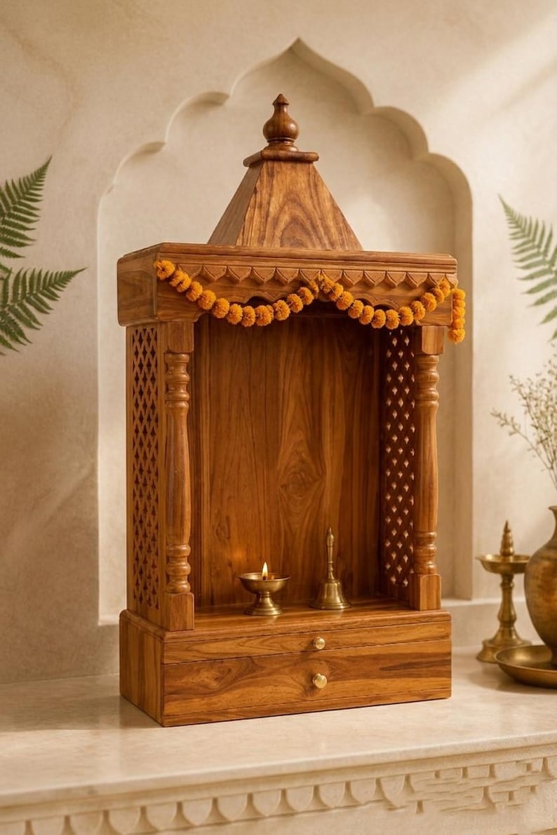 Holzstempel Handgefertigter Holzstempel Mandir / Pooja Ghar für Zuhause ...