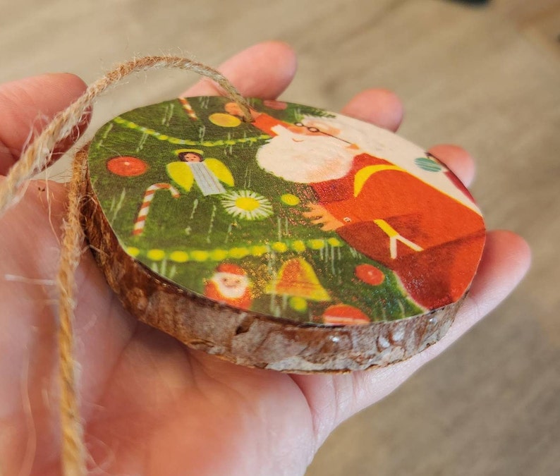 Wooden Santa Ornament Recycled Book Page Ornaments Santa - Etsy