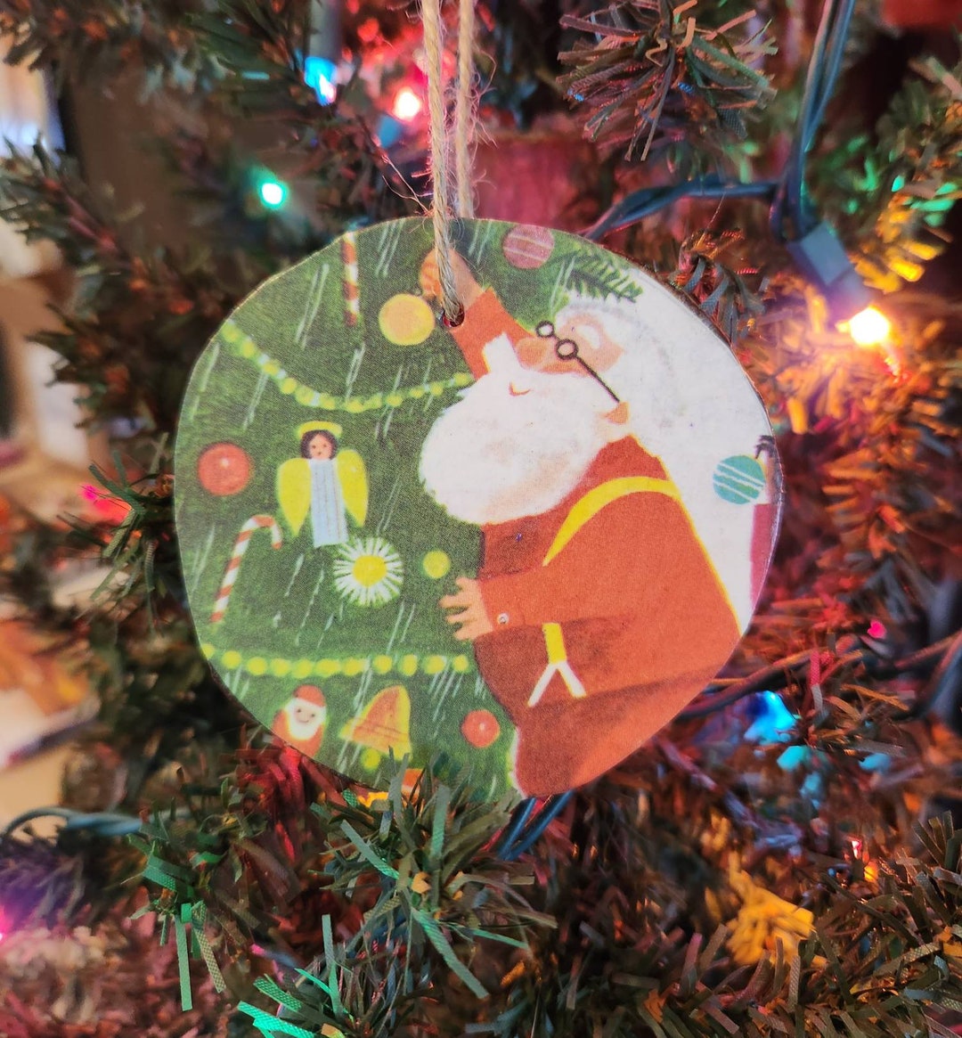Wooden Santa Ornament Recycled Book Page Ornaments Santa - Etsy