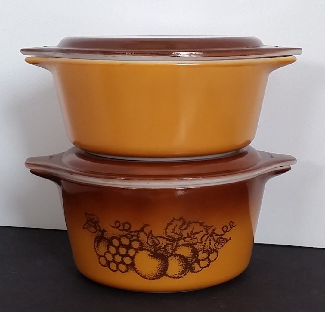 Vintage Pyrex Old Orchard Pattern 473 472 Casserole Set With Brown ...