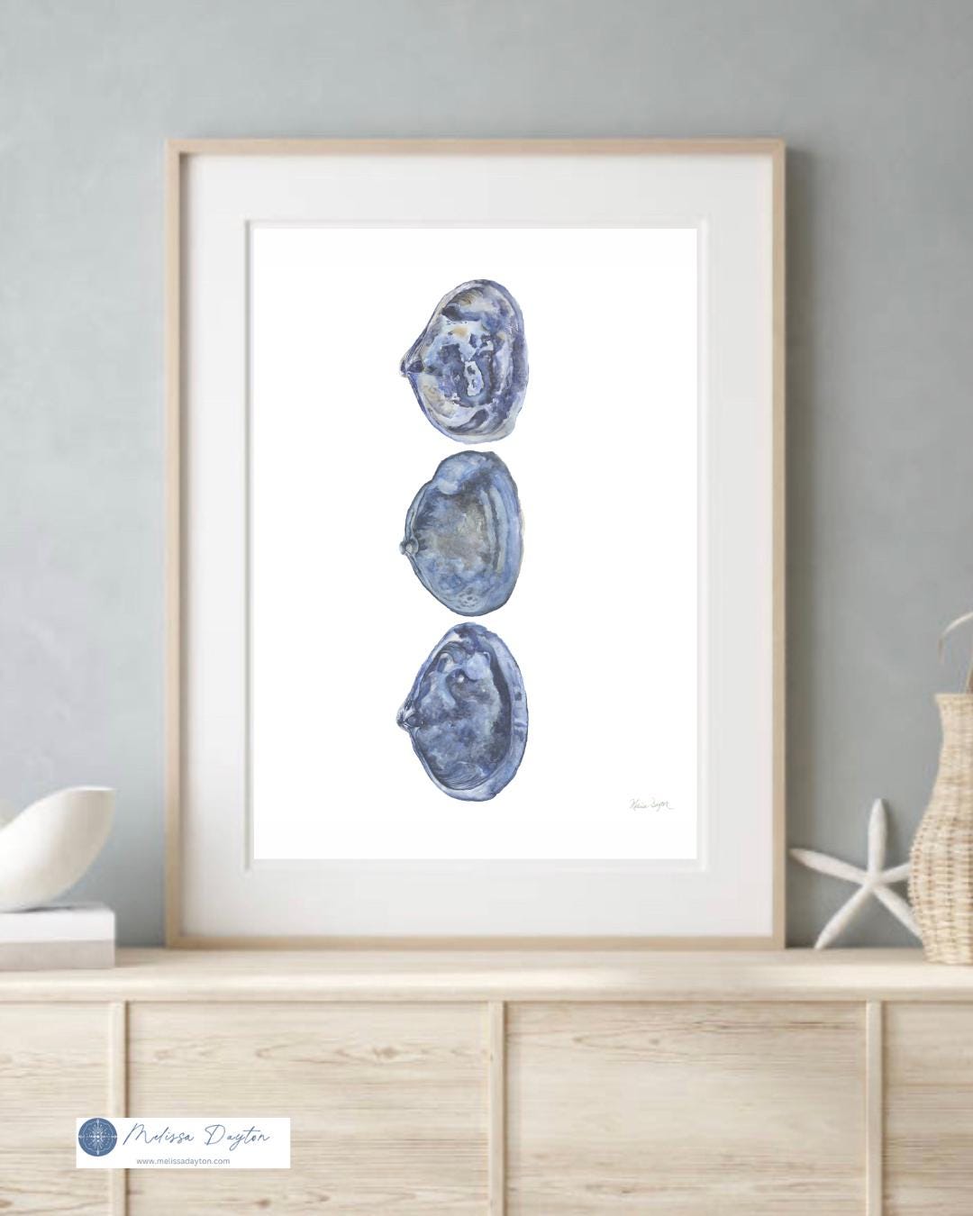 Side View 3 CLAMS Blue Shells Art Print Coastal Art CLAM Watercolor ...