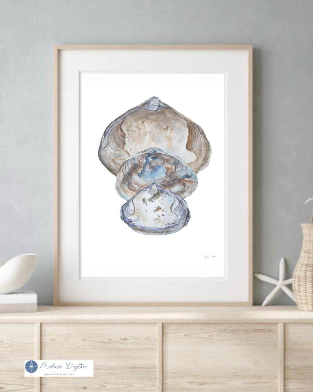 Stacked CLAMS Gold Rust Grey Shells Art Print Coastal Art CLAM ...