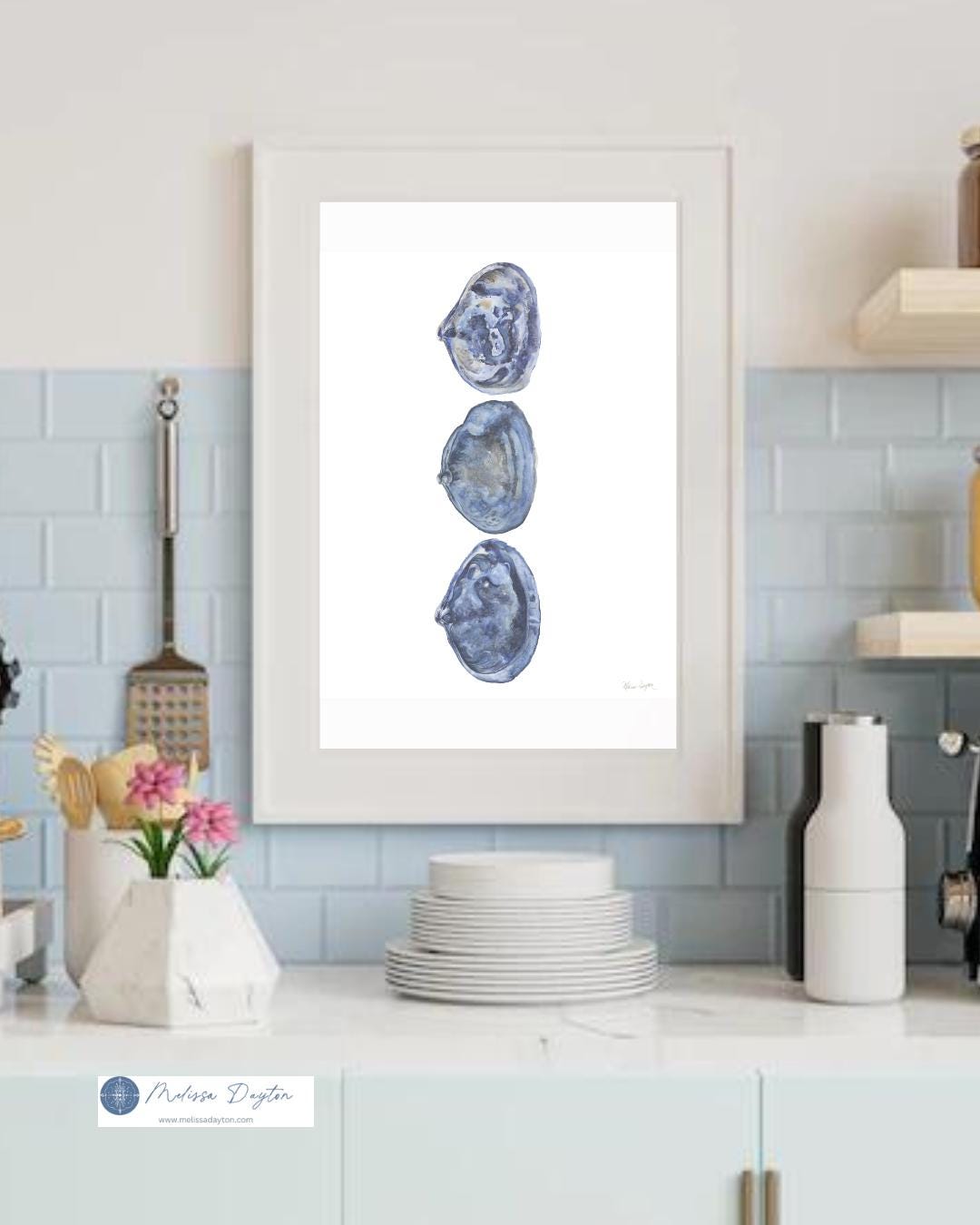 Side View 3 CLAMS Blue Shells Art Print Coastal Art CLAM Watercolor ...