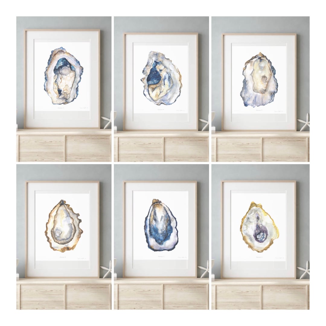 Oyster Art Prints Set of 6 Bundle Coastal Art Oyster Coastal Art Oyster ...
