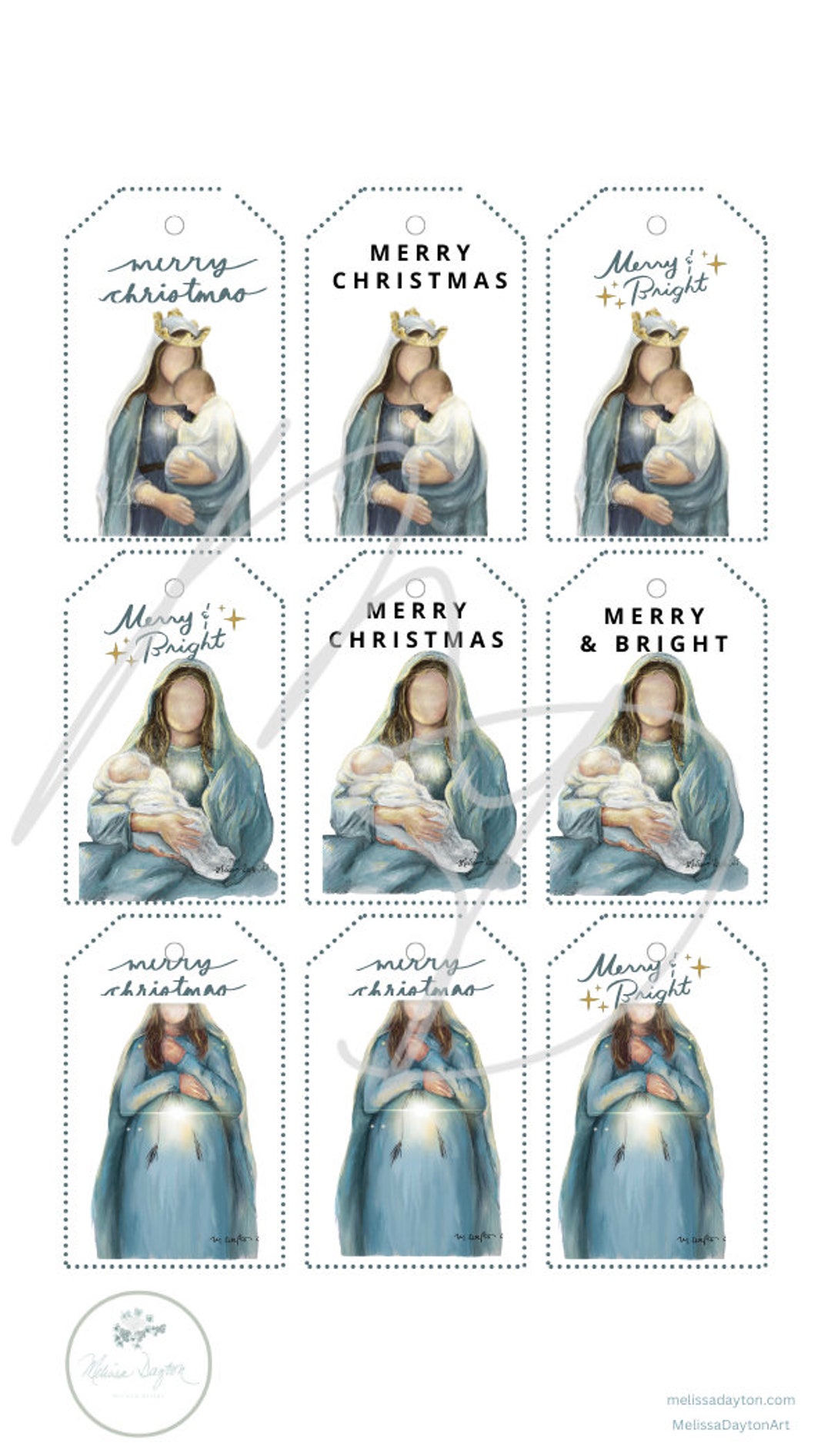 Mary Blessed Mother Religious Catholic Christmas Gift Tags Digital ...