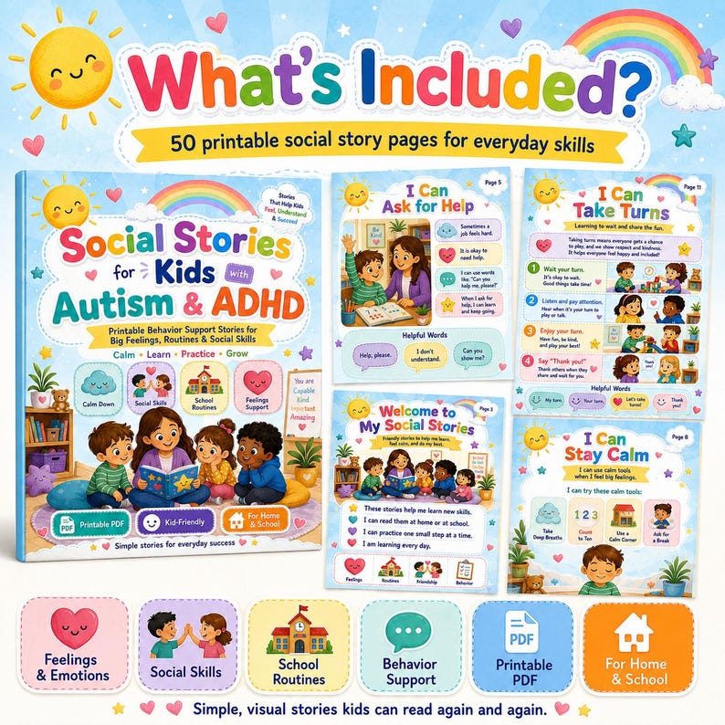 Social Stories for Kids With Autism ADHD, Printable Behavior Support ...