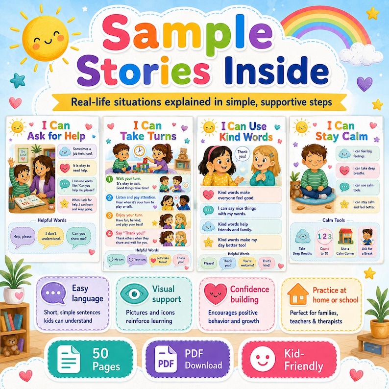 Social Stories for Kids With Autism ADHD, Printable Behavior Support ...