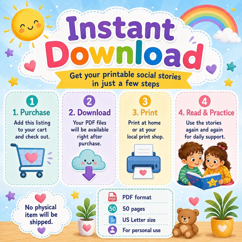Social Stories for Kids With Autism ADHD, Printable Behavior Support ...