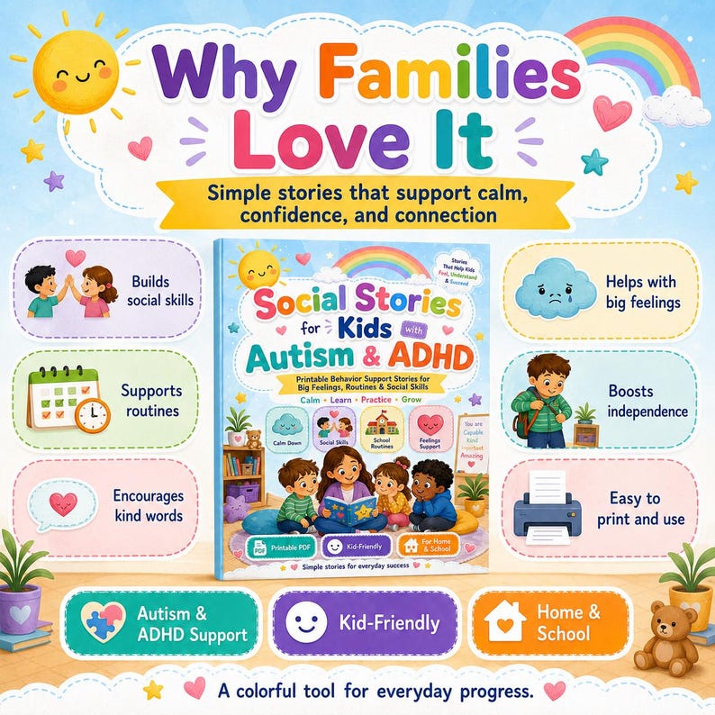 Social Stories for Kids With Autism ADHD, Printable Behavior Support ...