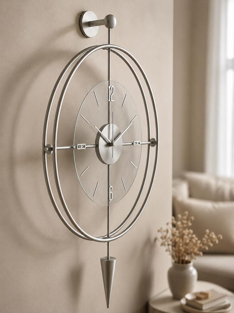 Large Modern Pendulum Wall Clock, Silent Metal Glass Decor ...