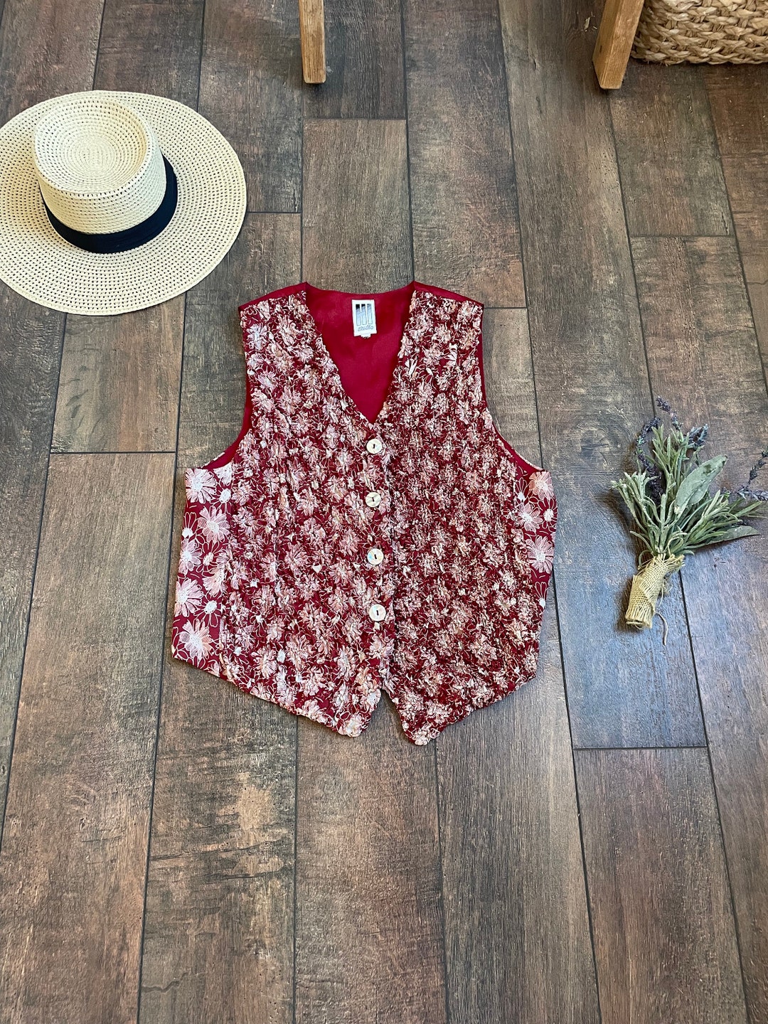 Vintage 90s Romantic Floral Vest, Vintage Blouse Vest, Elaine Benes ...