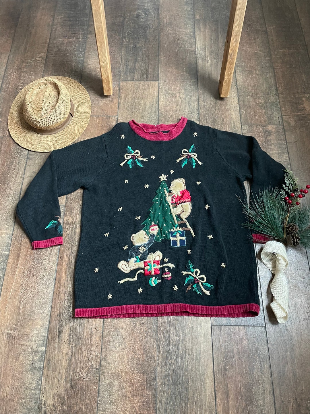 Vintage Christmas Bear Sweater, Teddy Bear Sweater, Vintage Christmas ...