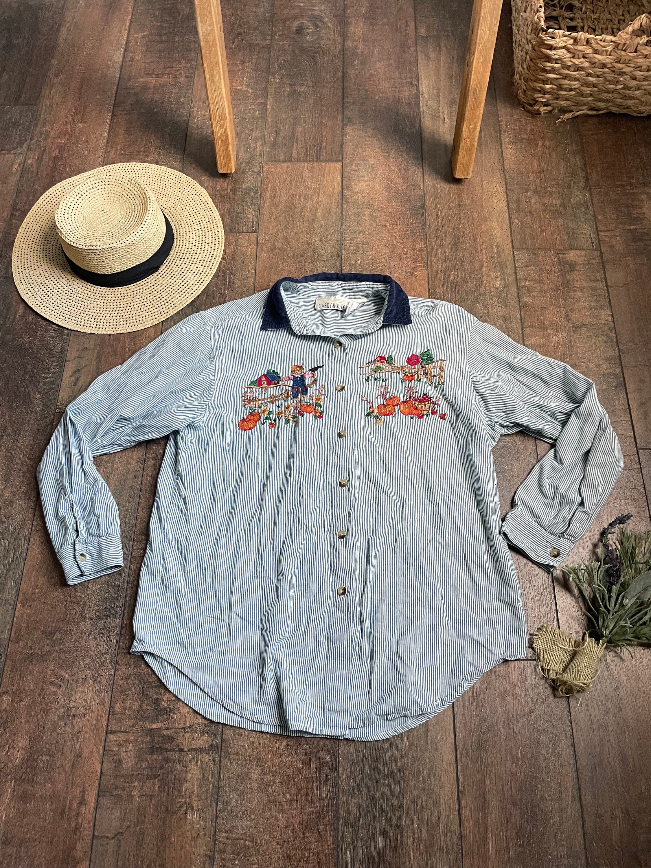 Vintage Denim Halloween Shirt, Chambray Halloween Shirt, Pumpkin Patch ...
