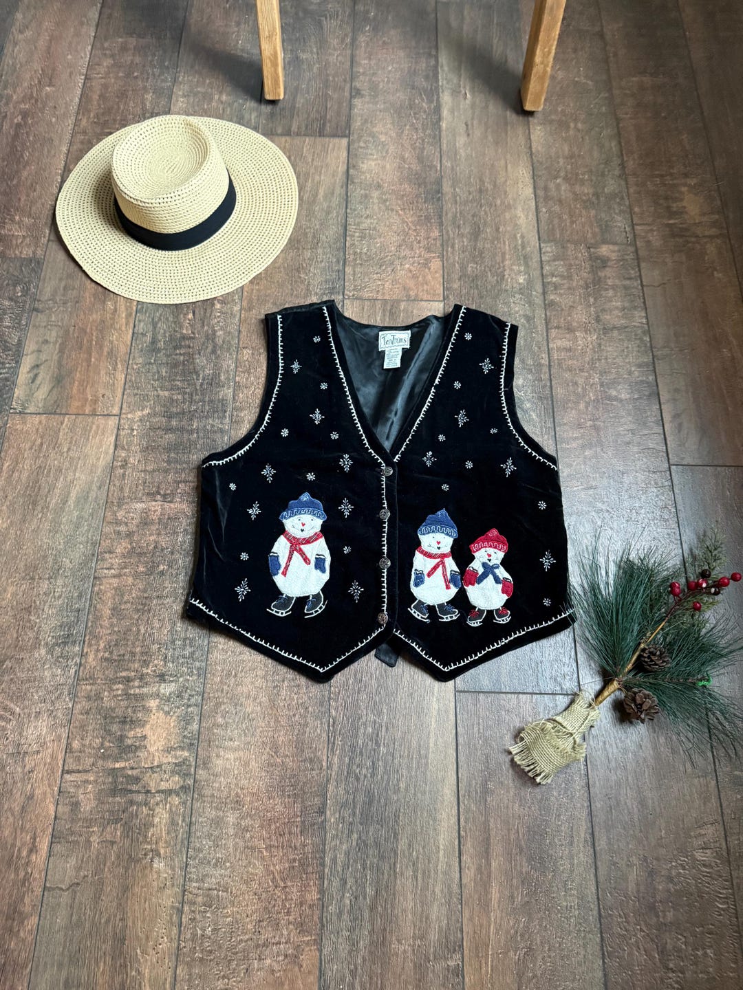 Vintage Velvet Christmas Vest, Snowman Christmas Vest, 90s Velvet ...