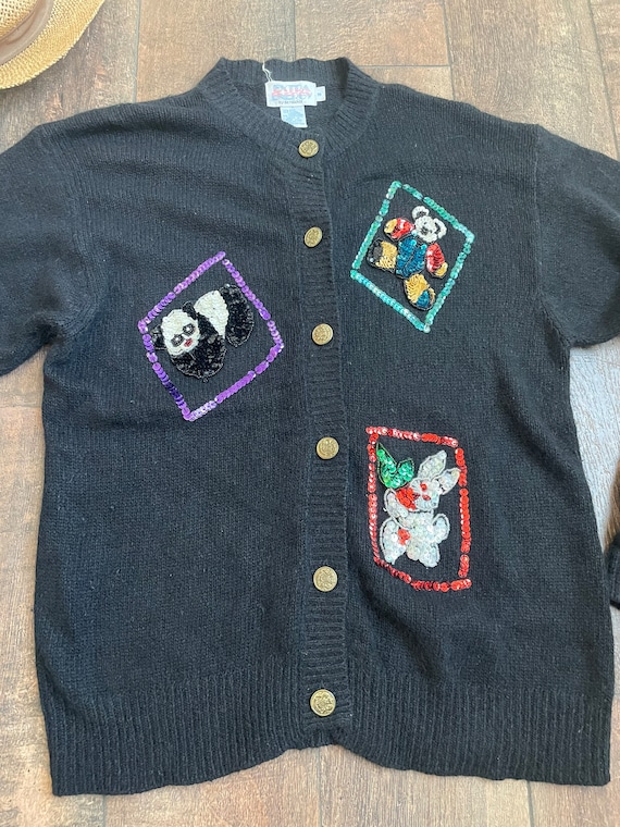 90s Sequin Silk Angora Cardigan, Panda Cardigan, Rabb… - Gem