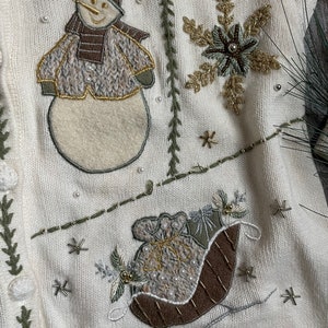 Vintage Beautiful 90s Christmas Sweater, Stocking Bear Cardigan, Vintage Snowman Sweater ...