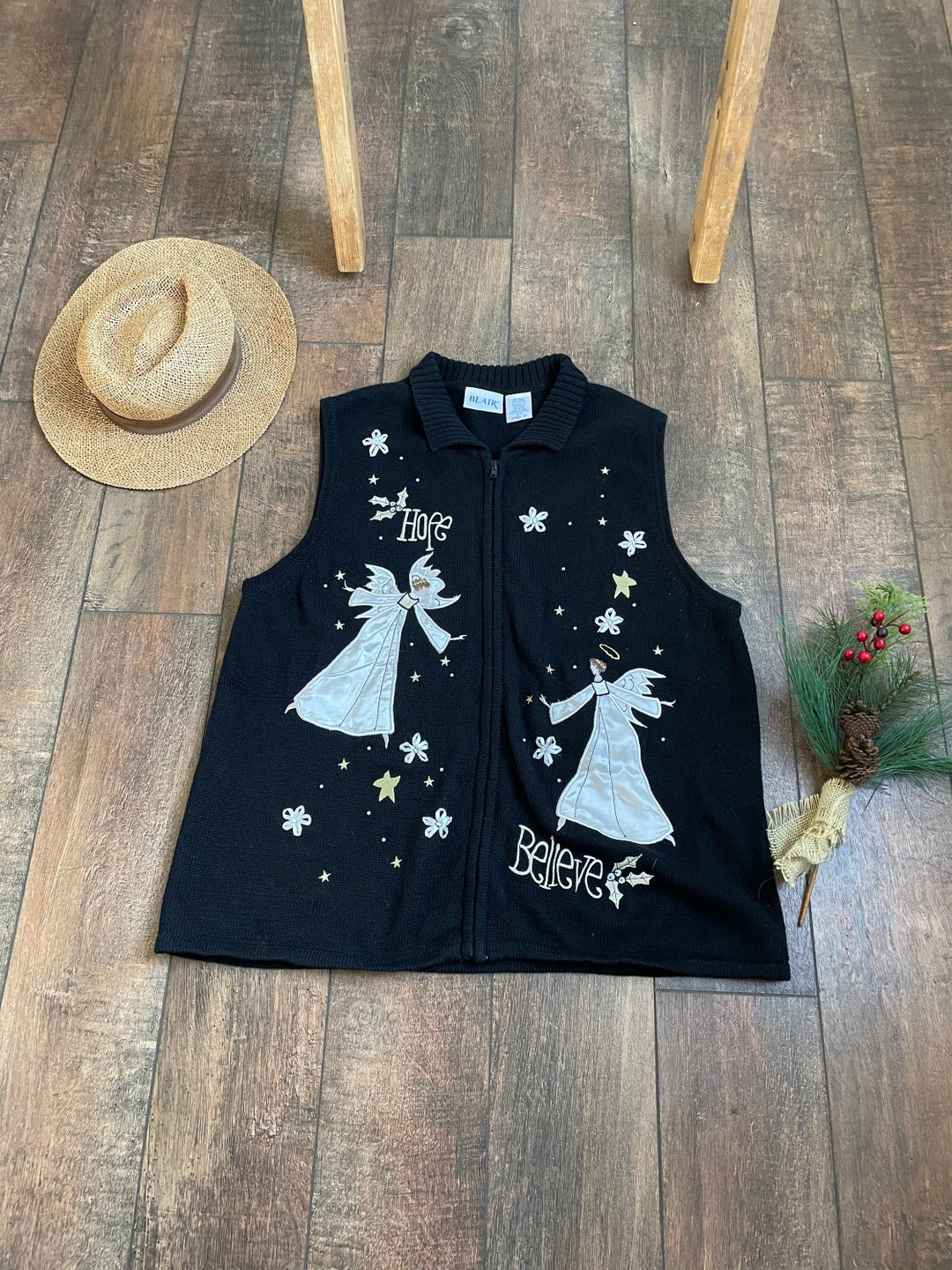 Christmas Sweater Vest, Vintage Angel Christmas Sweater Vest, 90s Angel ...