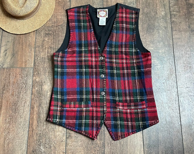 Vintage Wool Plaid Button up Vest, Vintage Christmas Plaid Vest, 90s ...