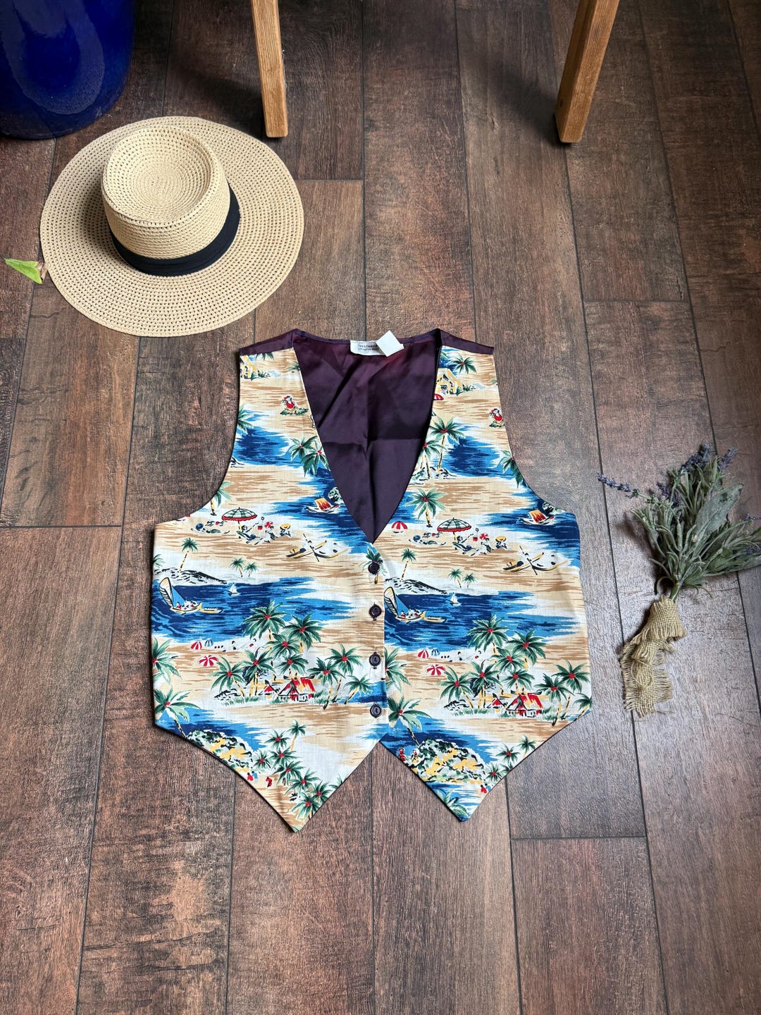 Vintage Beach Vest,90s Vacation Vest,hawaiian Vest,beach Scene Vest ...