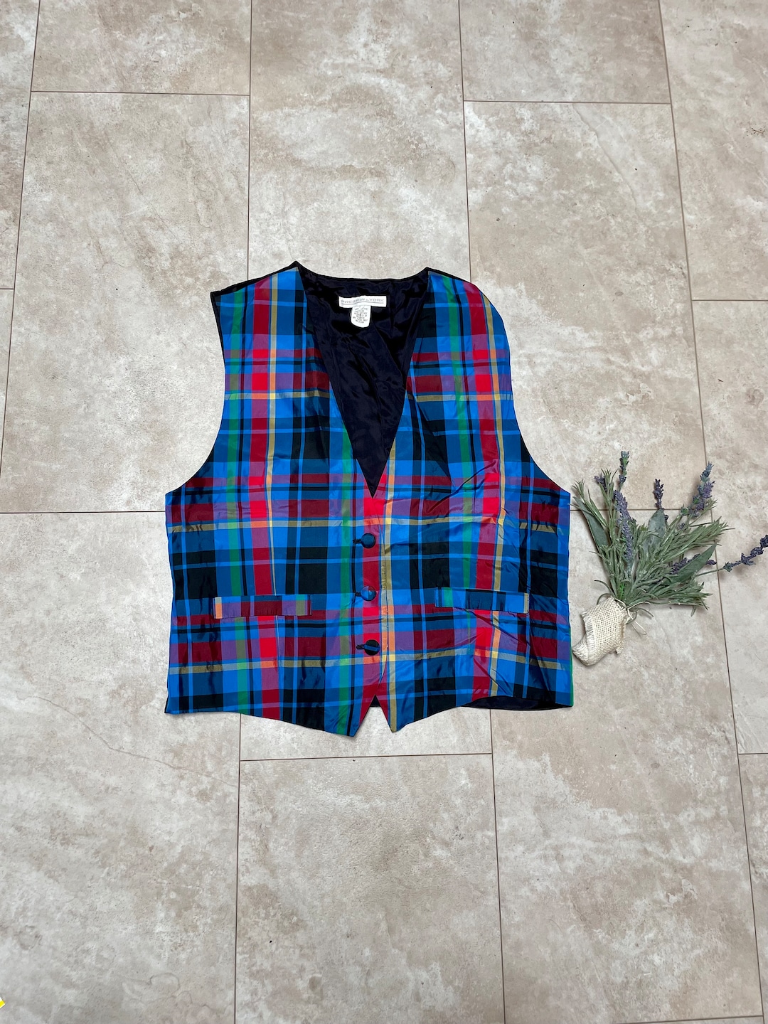 90s Vintage Bright Plaid Vest, 90s Preppy Clueless Vest, 90s Plaid Blue ...