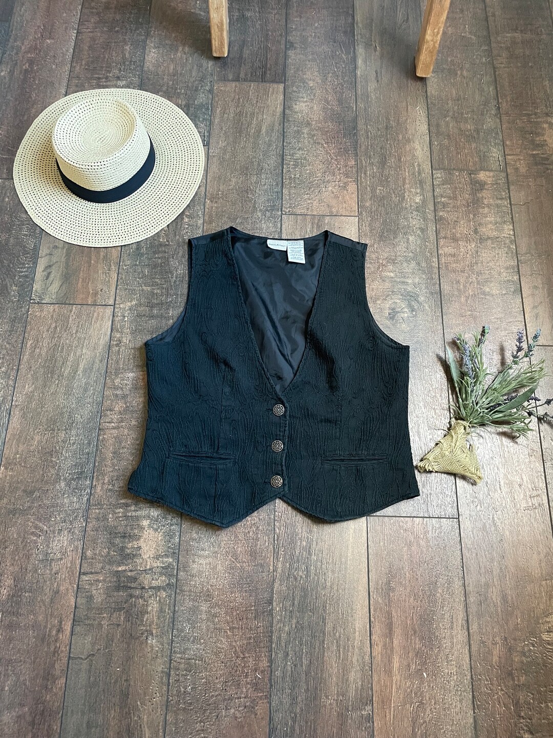 Vintage Black Textured Vest, 90s Embroidered Vest, Mona Lisa Smile Vest ...