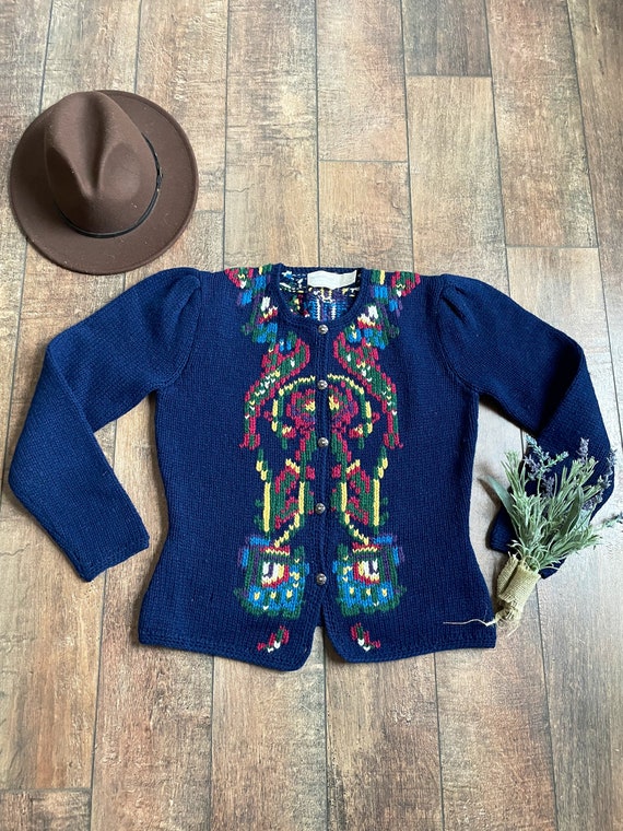 Vintage Wool Folk Cardigan, European Folk Cardigan, V… - Gem