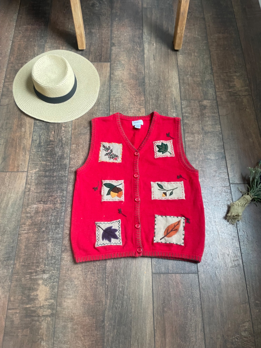 Vintage 90s Fall Sweater Vest, 90s Thanksgiving Sweater Vest, Vintage ...