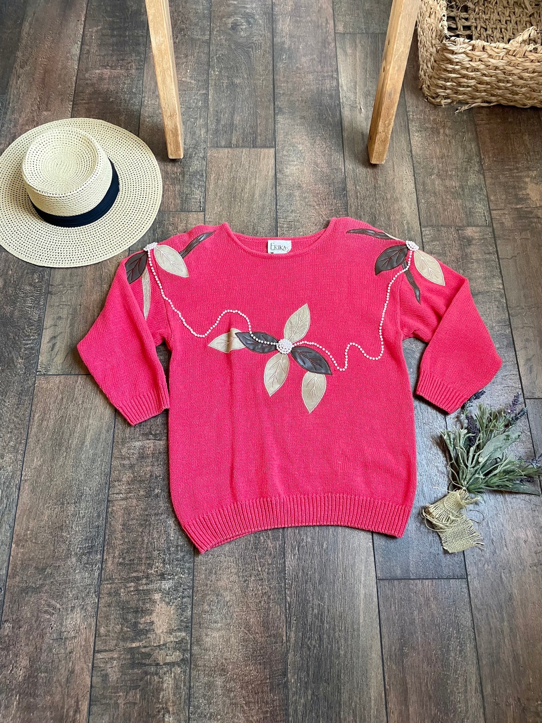 Vintage 90s Beaded Floral Sweater, Vintage Floral Pearl Sweater ...