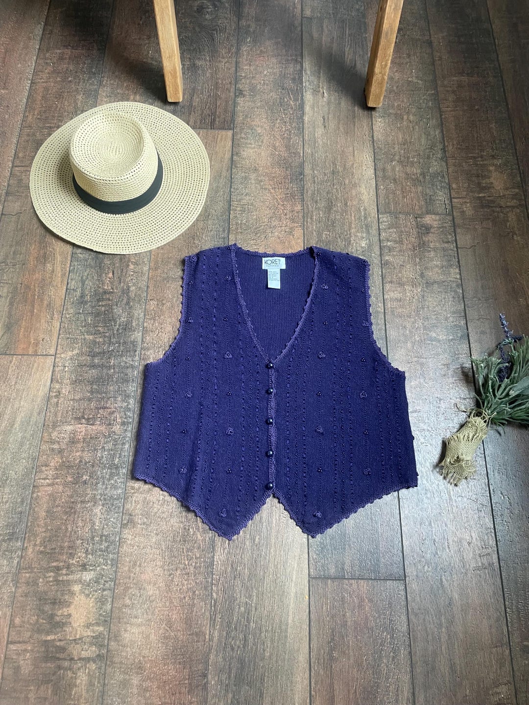 Vintage Purple Floral Pearl Sweater Vest,vintage Embroidered Purple ...