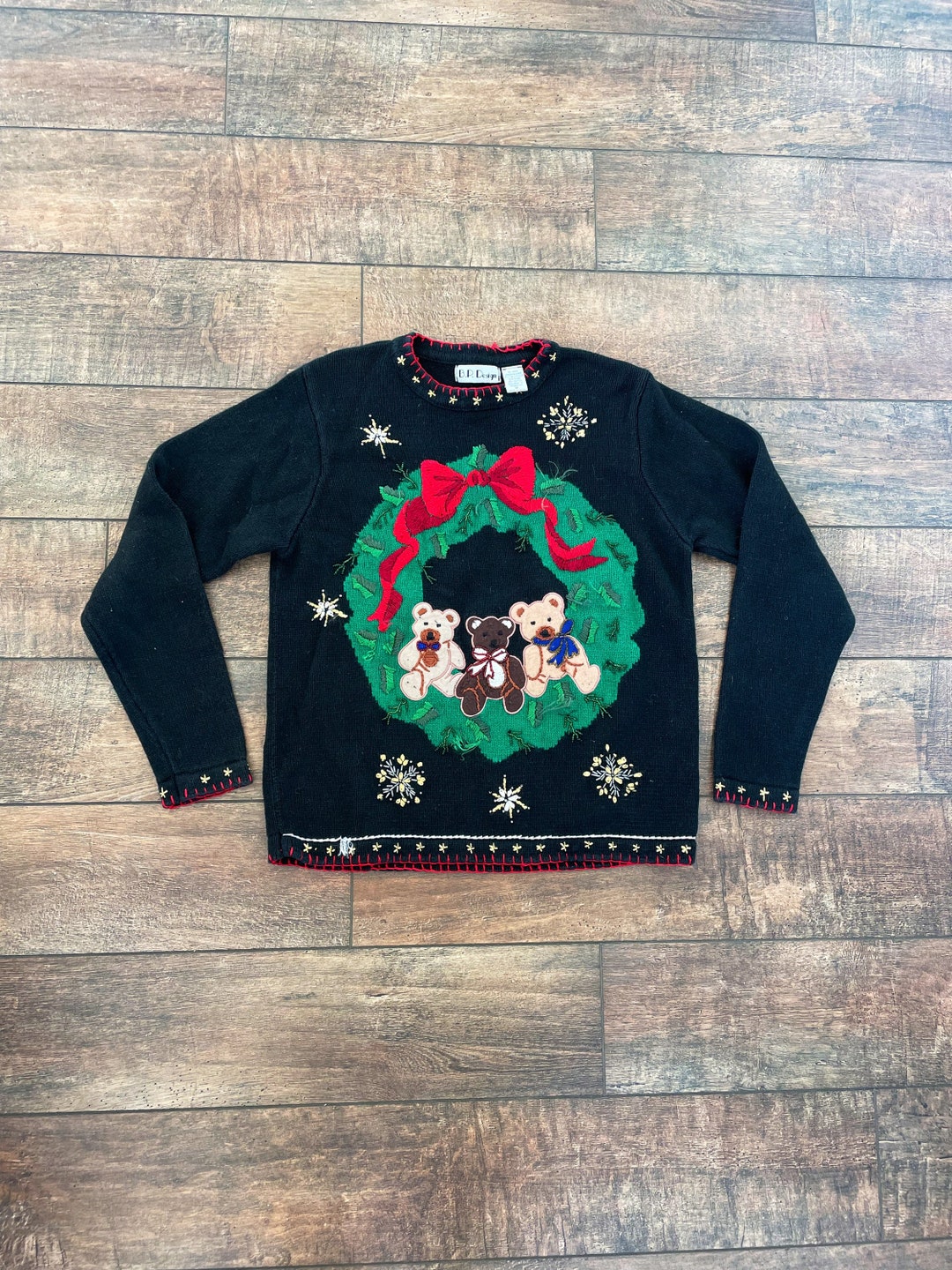 Christmas Teddy Bear Sweater, Teddy Bear Wreath Sweater, Vintage ...