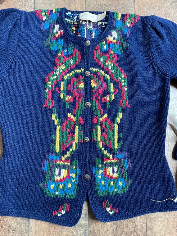 Vintage Wool Folk Cardigan, European Folk Cardigan, V… - Gem