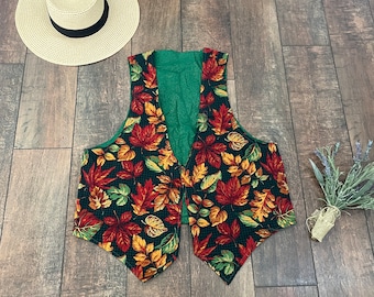 Vintage 90s Autumn Vest, Vintage Vest,vintage Fall Leaves Vest,90s ...