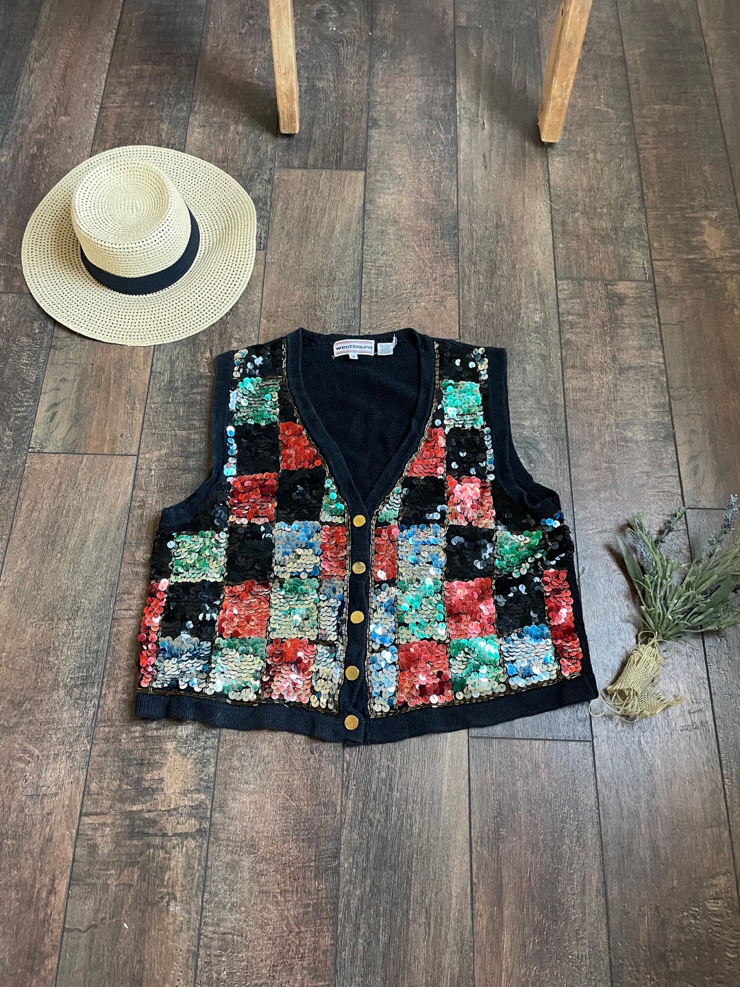 Vintage 90s Sequin Vest,90s Sweater Vest,vintage Sequin Vest From the ...