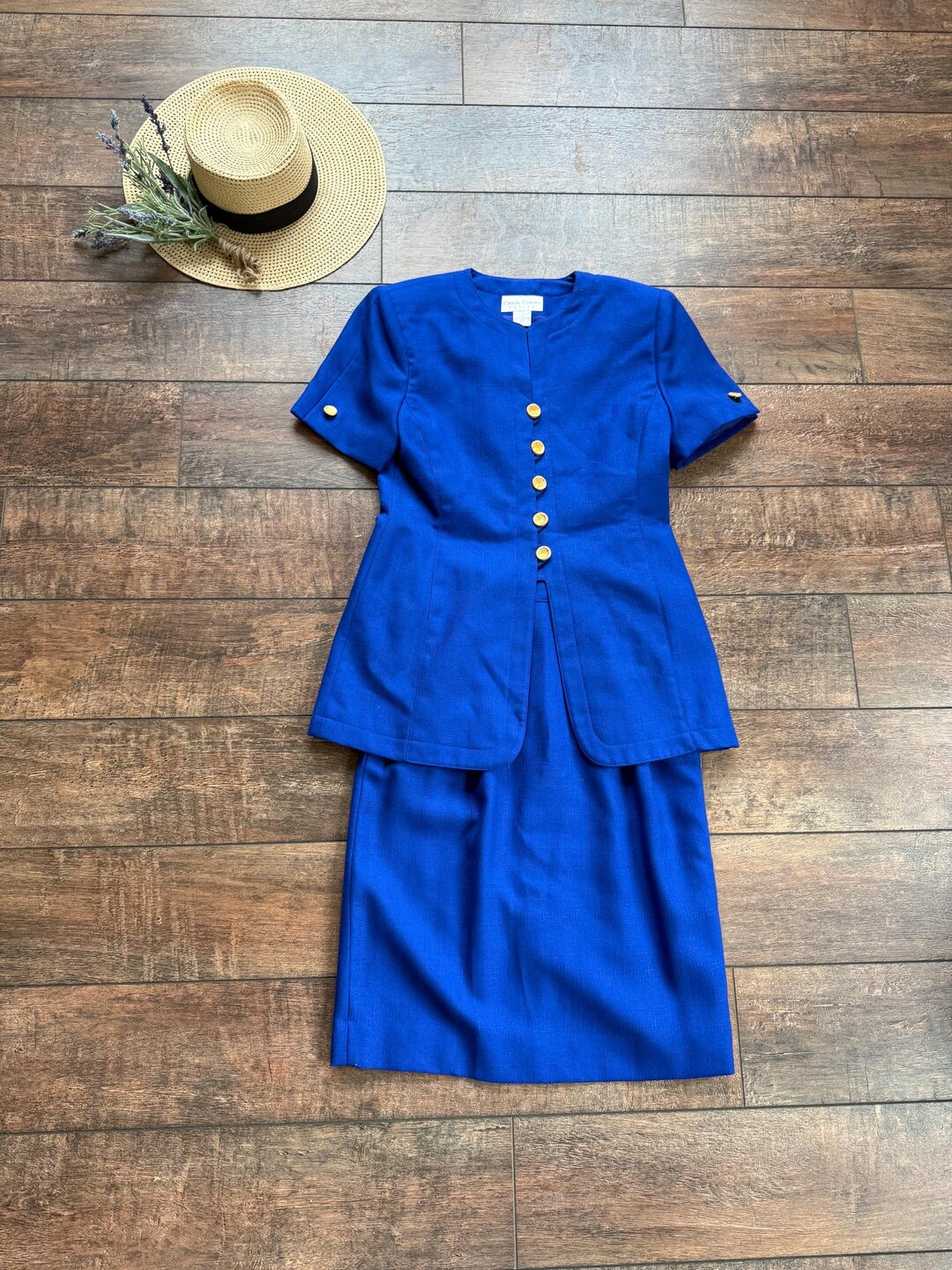 Vintage Bright Blue 2 Piece Suit, Blue and Gold Power Suit, Boss Lady ...