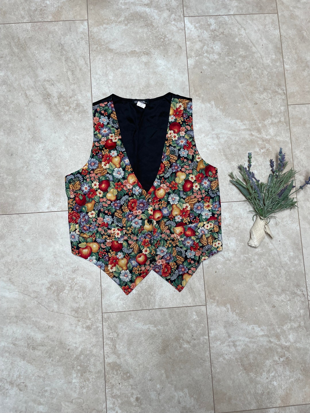 Vintage Jesse Spano Vest, 90s Floral Fruit Vest, Vintage Floral Vest ...