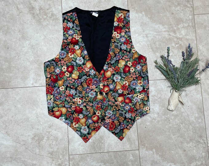 Vintage Jesse Spano Vest, 90s Floral Fruit Vest, Vintage Floral Vest ...
