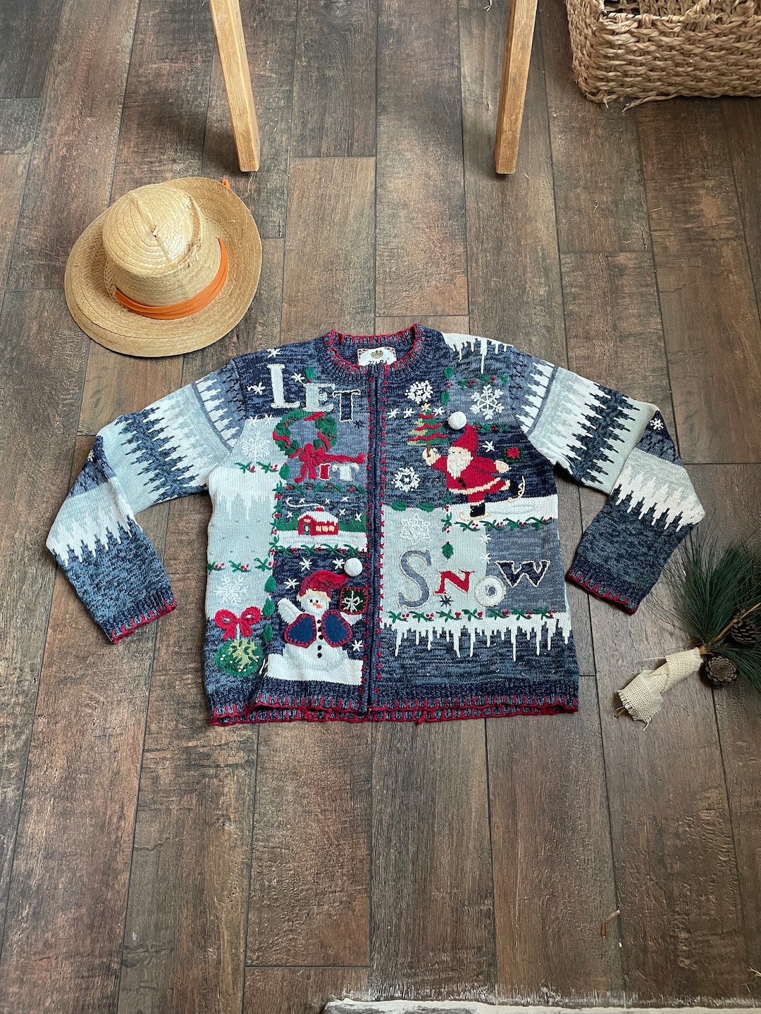 Vintage Santa Cardigan Cardigan Sweater, Embroidered Christmas Cardigan ...