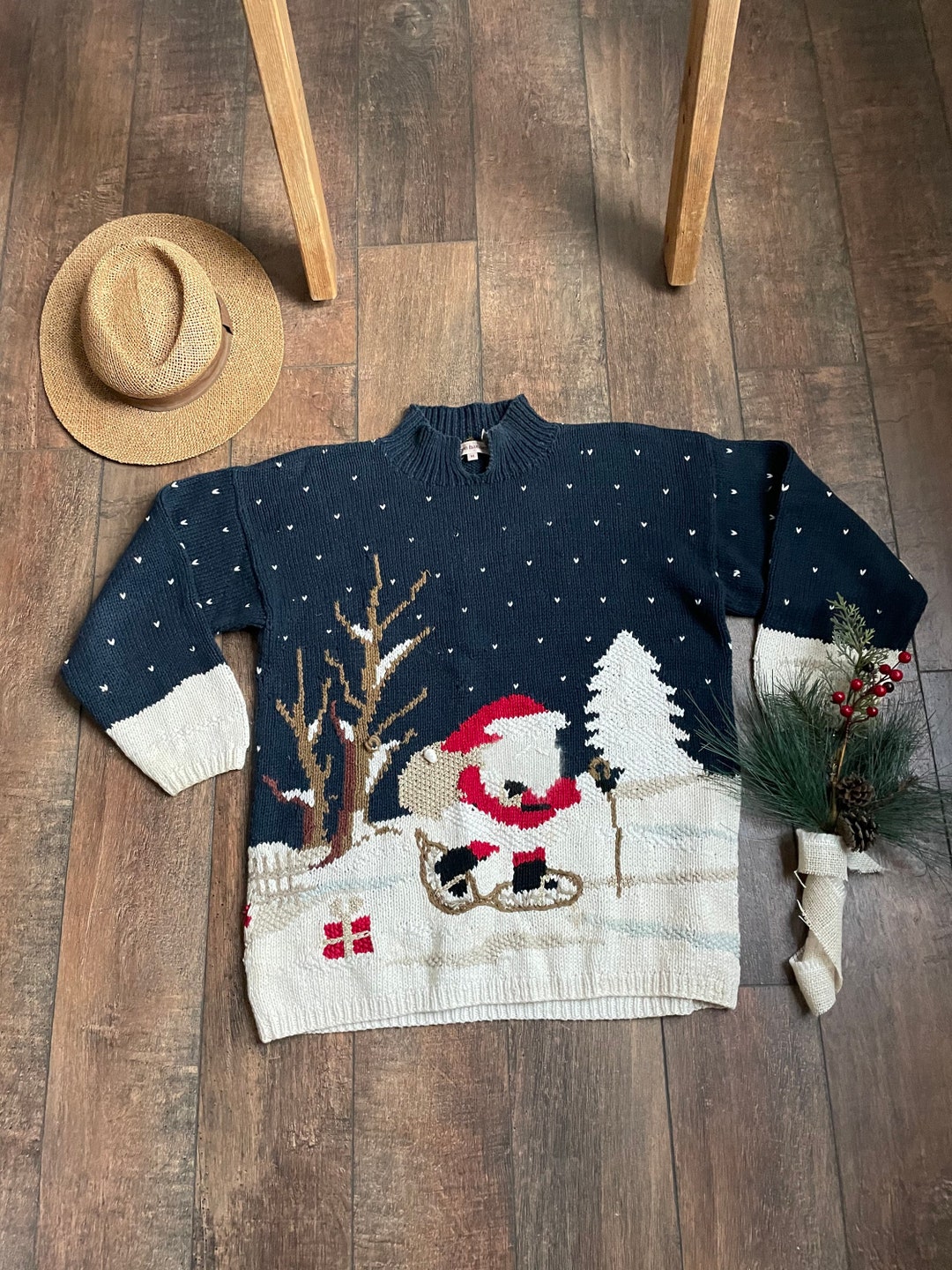 90s Snowshoe Santa Christmas Sweater, 90s Christmas Sweater, 90s ...
