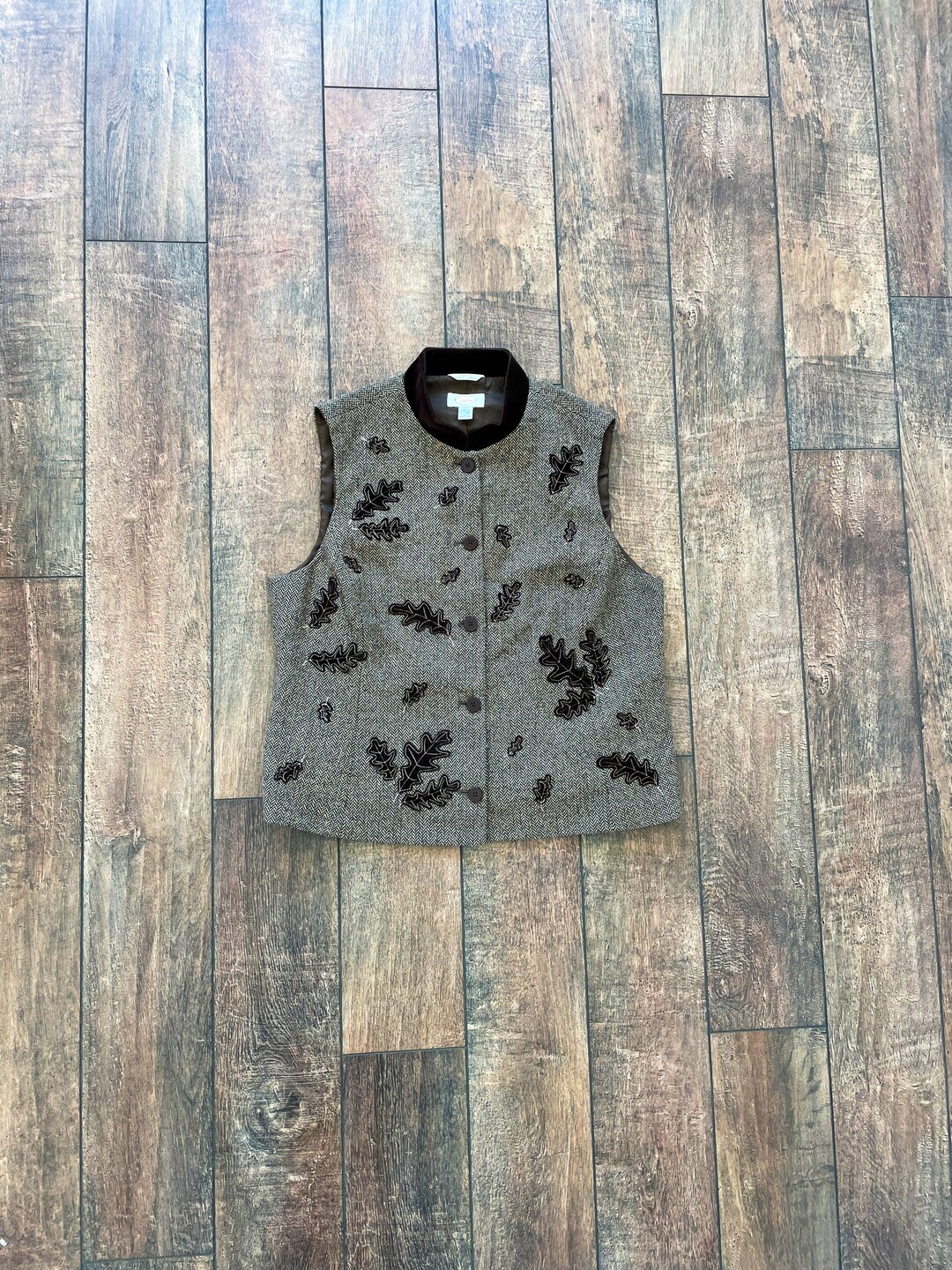 Vintage Tweed Autumn Leaves Vest, 90s Autumn Vest, Tweed Wool Leaves ...
