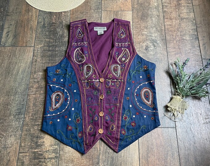 Vintage 90s Embroidered Vest, Southwest 90s Vest,paisley Southwest Vest ...
