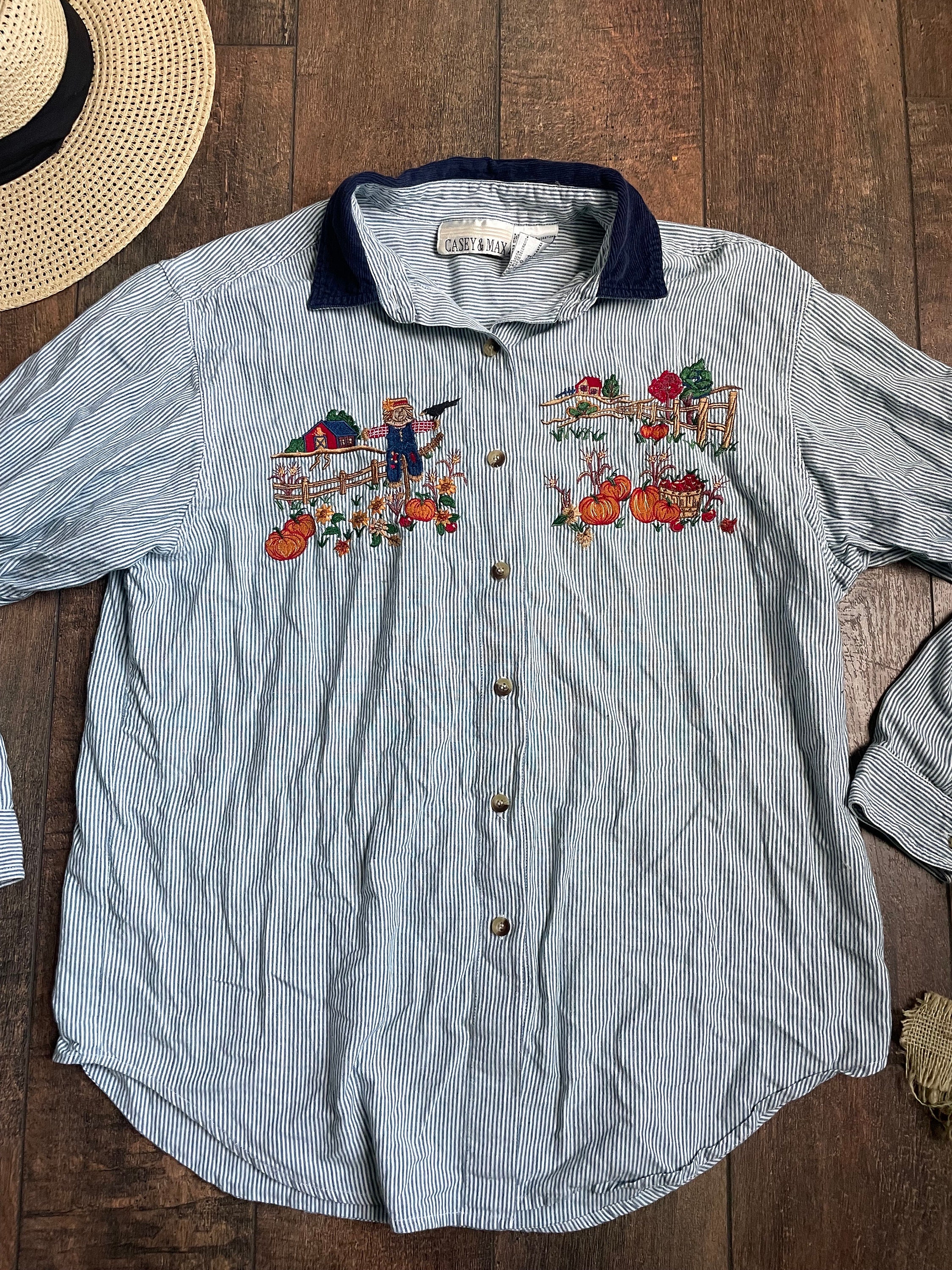 Vintage Denim Halloween Shirt, Chambray Halloween Shirt, Pumpkin Patch ...