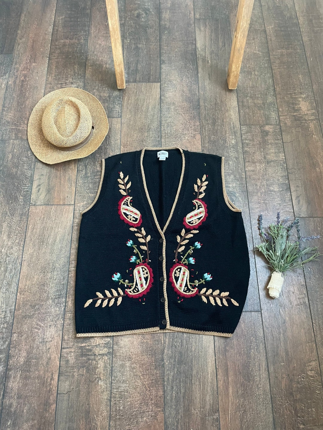 Vintage 90s Embroidered Sweater Vest, 90s Vintage Koret Sweater Vest ...