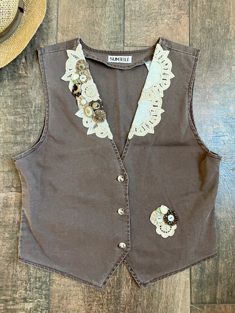 Vintage 90s Lace Vest Labyrinth Vest Cameo and Buttons Vest - Etsy