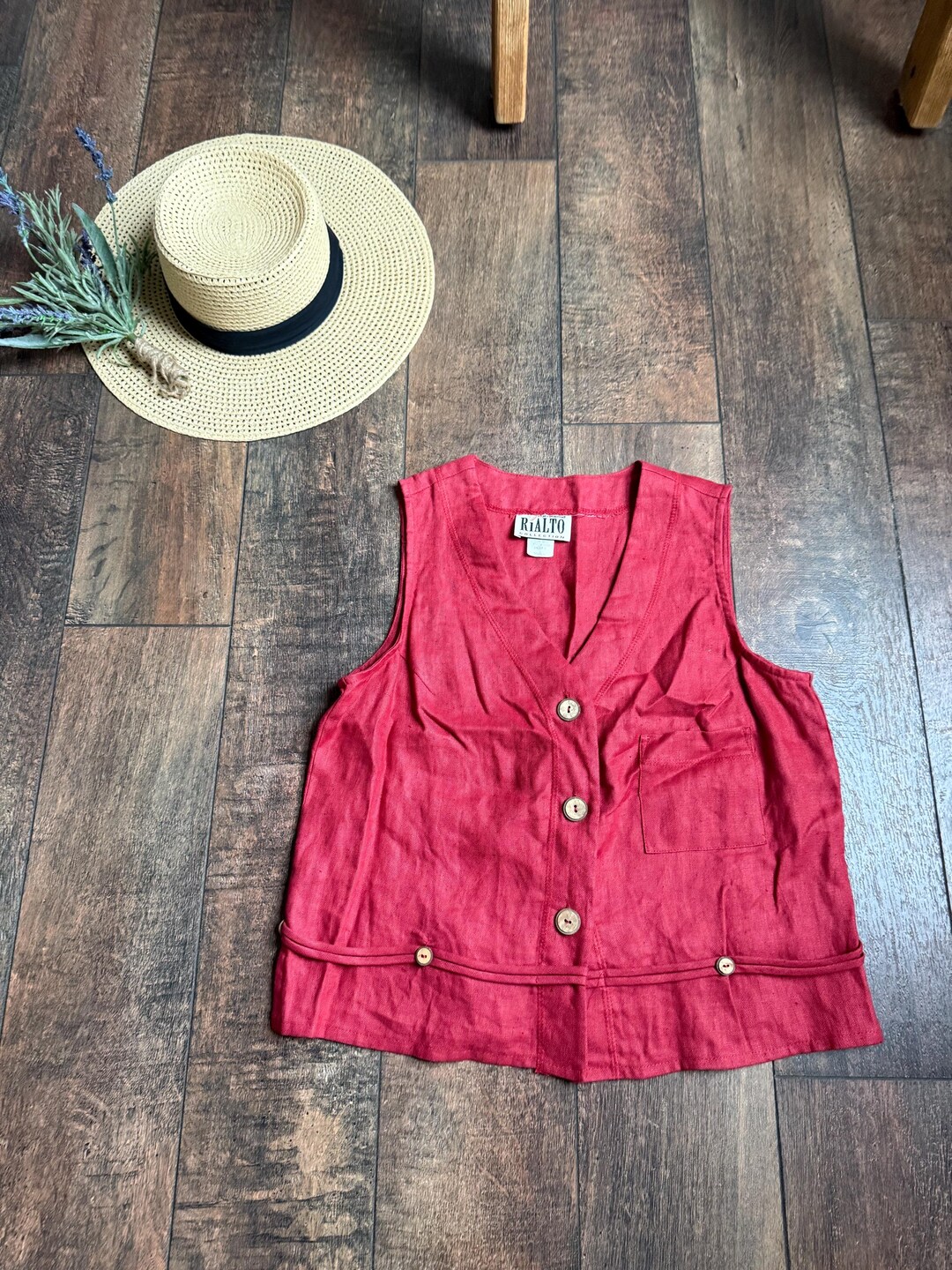 Vintage Brick Red Linen Vest - Linen Vest - Rialto Collection - Size ...