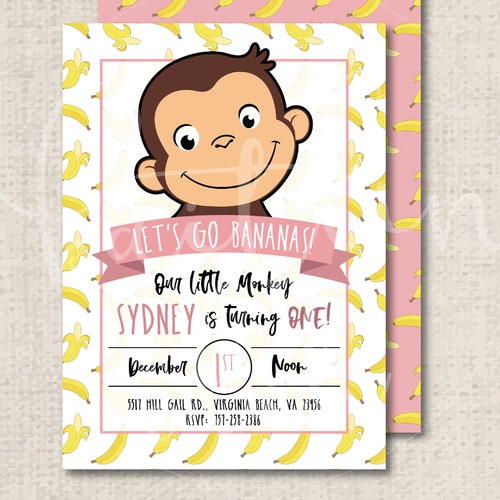 Curious George Birthday Party Invitation Digital Printable 5x7 - Etsy