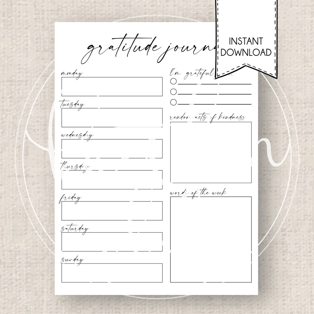 Instant Download Weekly Gratitude Journal Printable PDF - Etsy