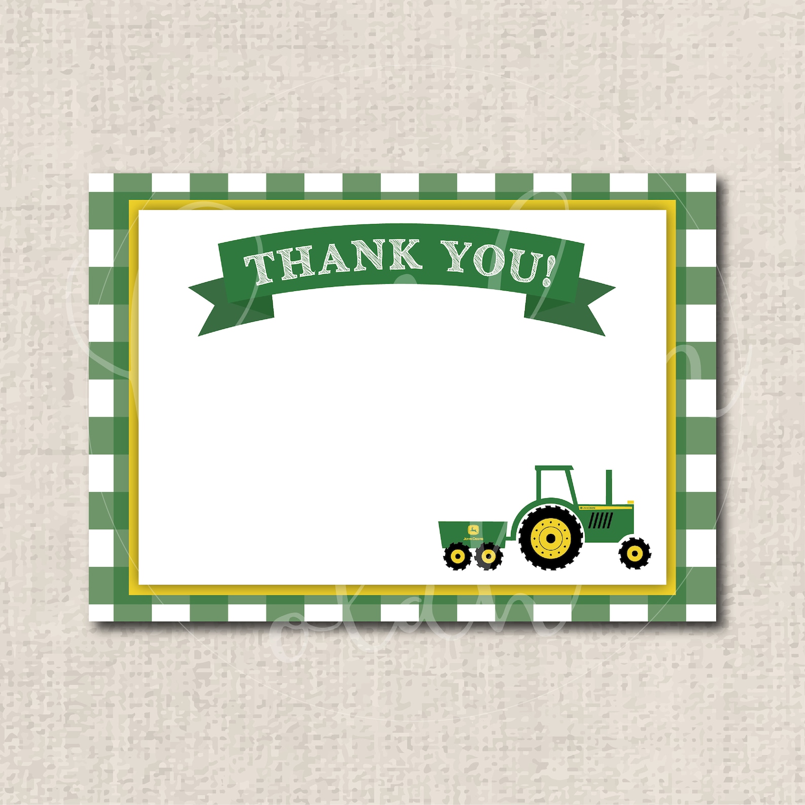 Custom Tractor John Deere Birthday Thank You Card Printable PDF - Etsy